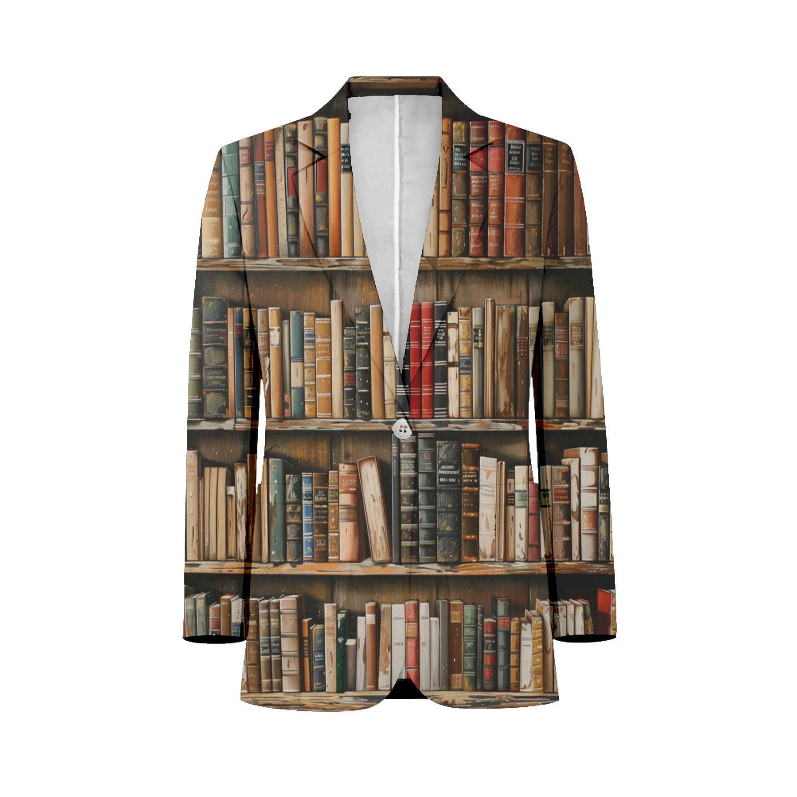 Vintage Bookshelf Books Library Customized Men's Suits full man Shawl ...