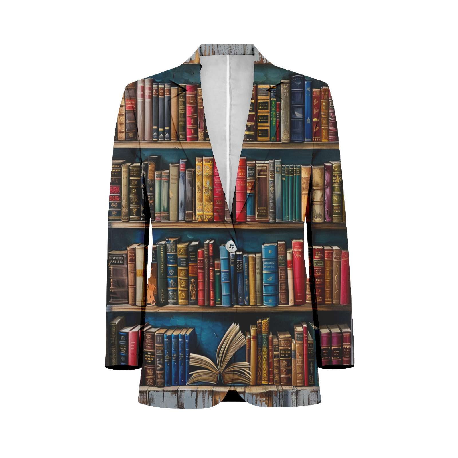 Vintage Bookshelf Books Library Customized Men's Suits full man Shawl ...