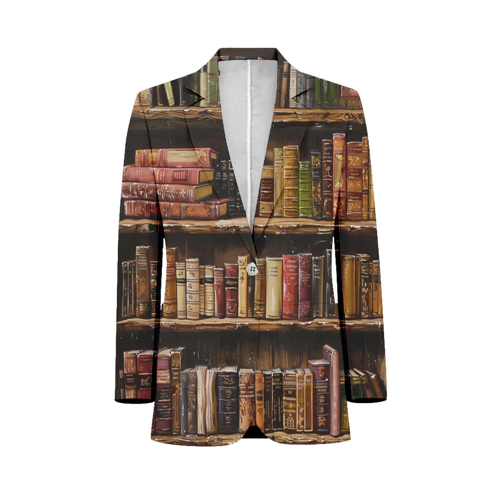 Vintage Bookshelf Books Library Customized Men's Suits full man Shawl ...