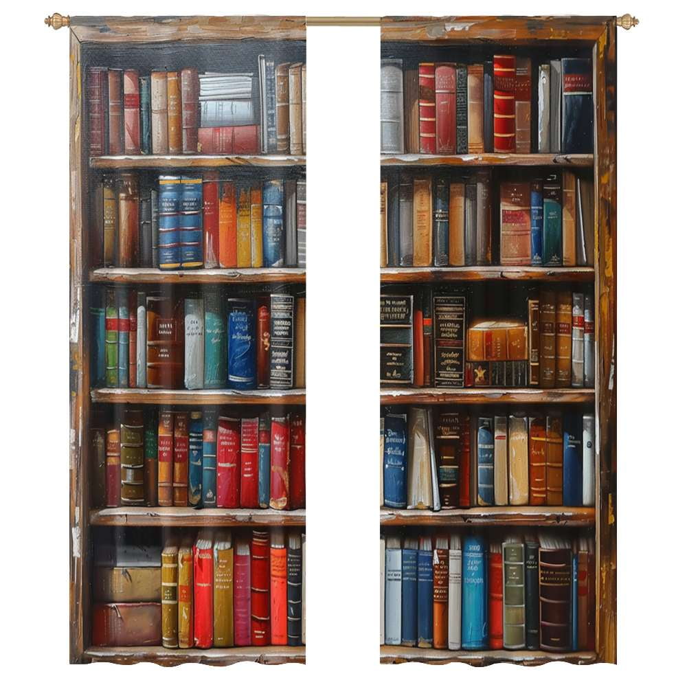 Vintage Bookshelf Books Library Modern Tulle Window Curtains for Living ...