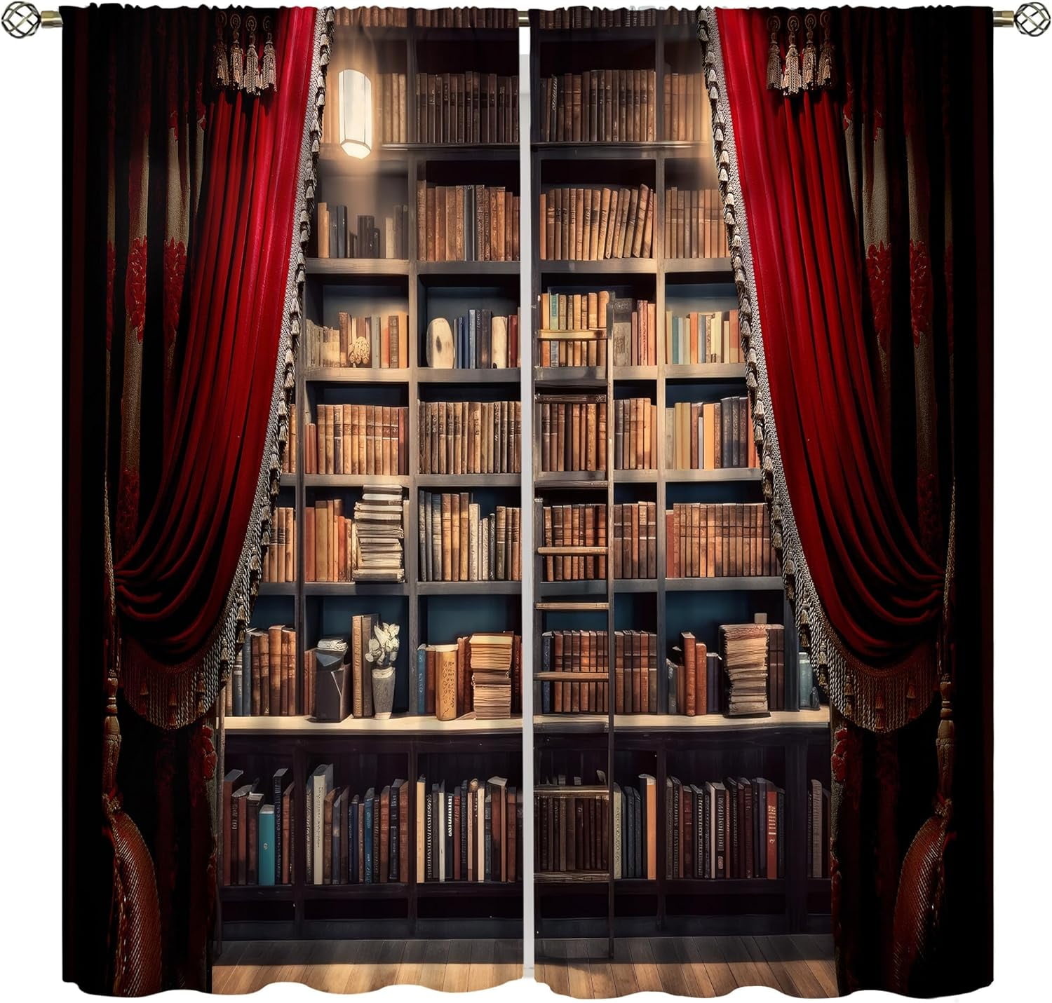 Vintage Bookshelf Curtains, Library Learning Education Study Bookcase ...