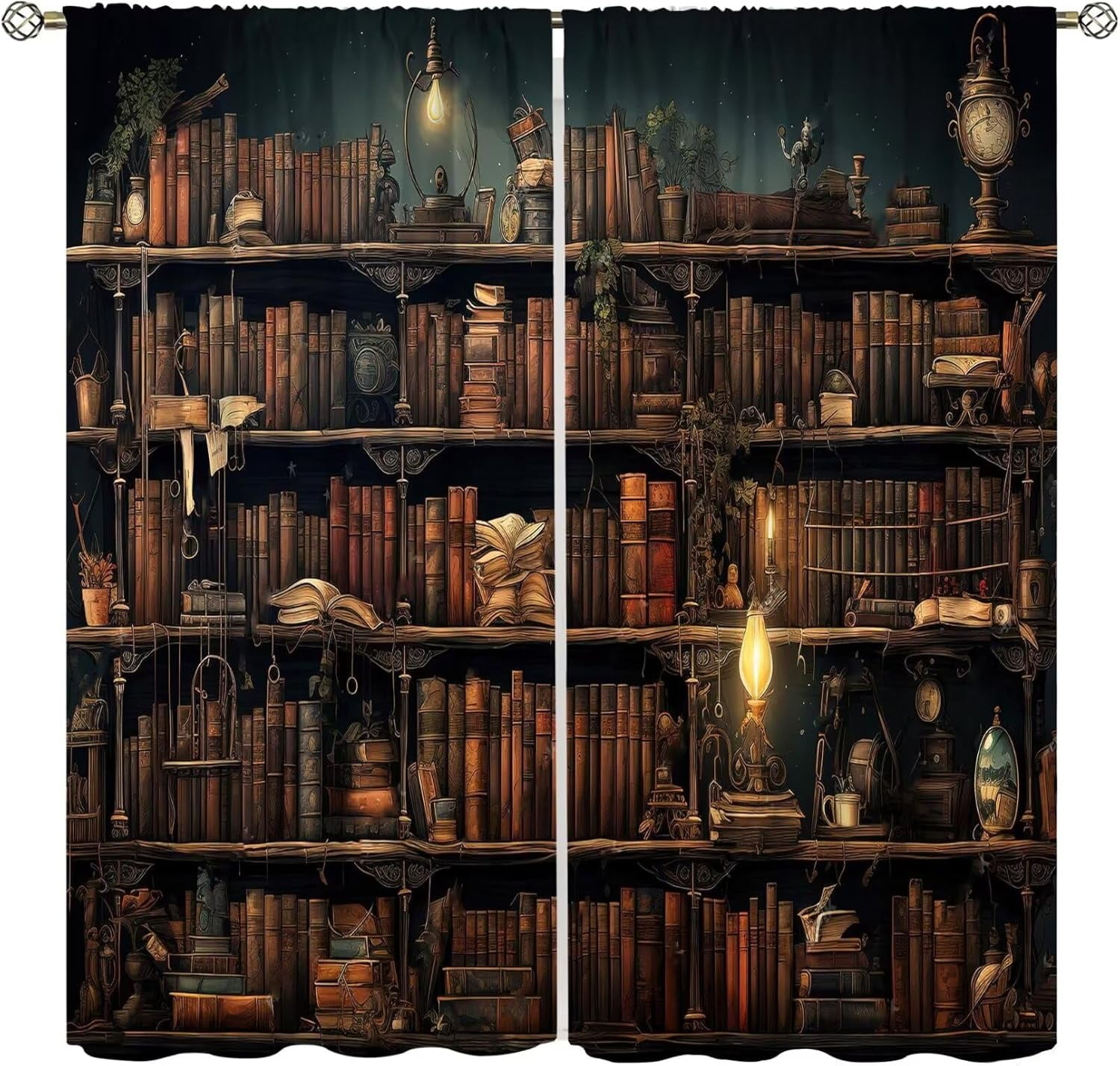 Vintage Bookshelf Curtains, Library Learning Education Study Bookcase ...
