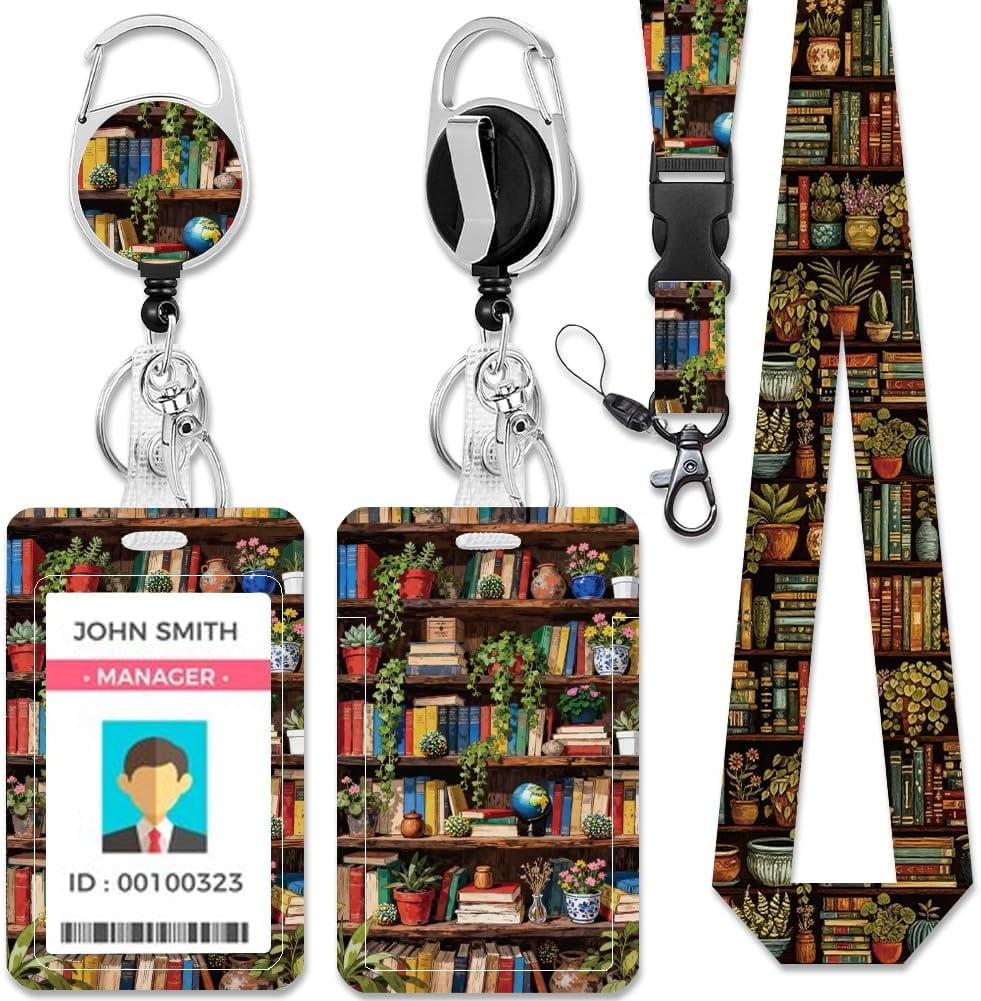 Vintage Bookshelf ID Badge Holders Rectangle Plastic Name Tag Library ...