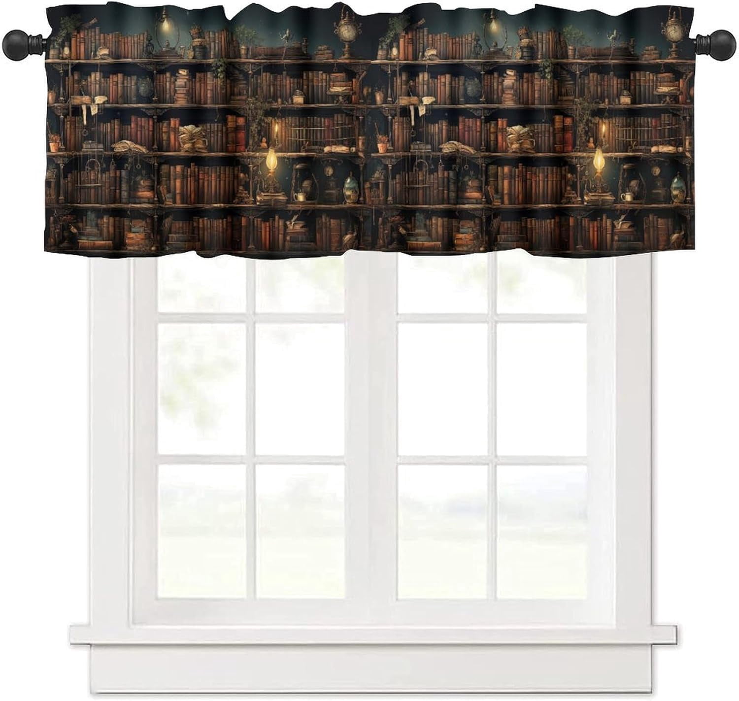 Vintage Bookshelf Kitchen Valance Curtain Middle Ages,3D Design ...