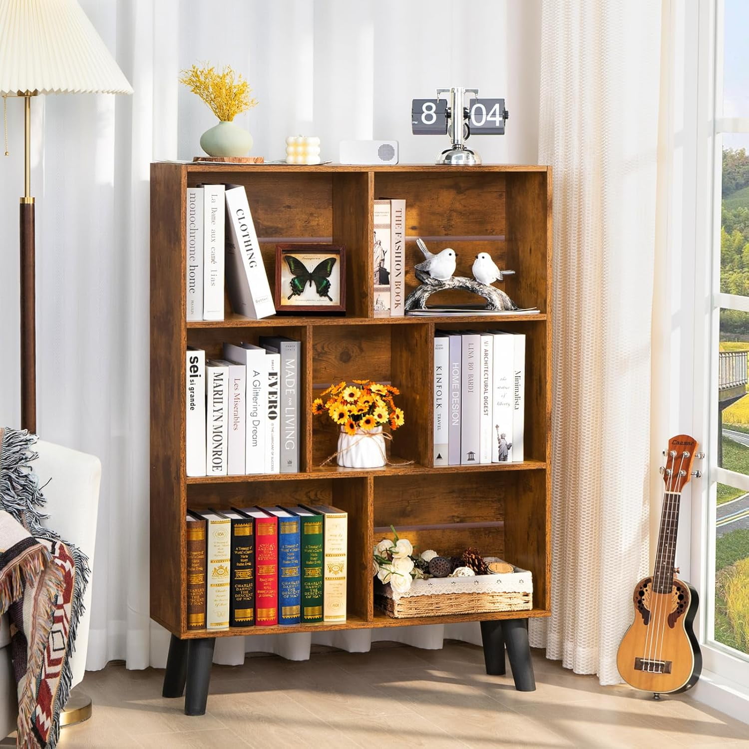 Vintage Bookshelf with Legs, 3 Tier Mid Century Modern Standing Book ...