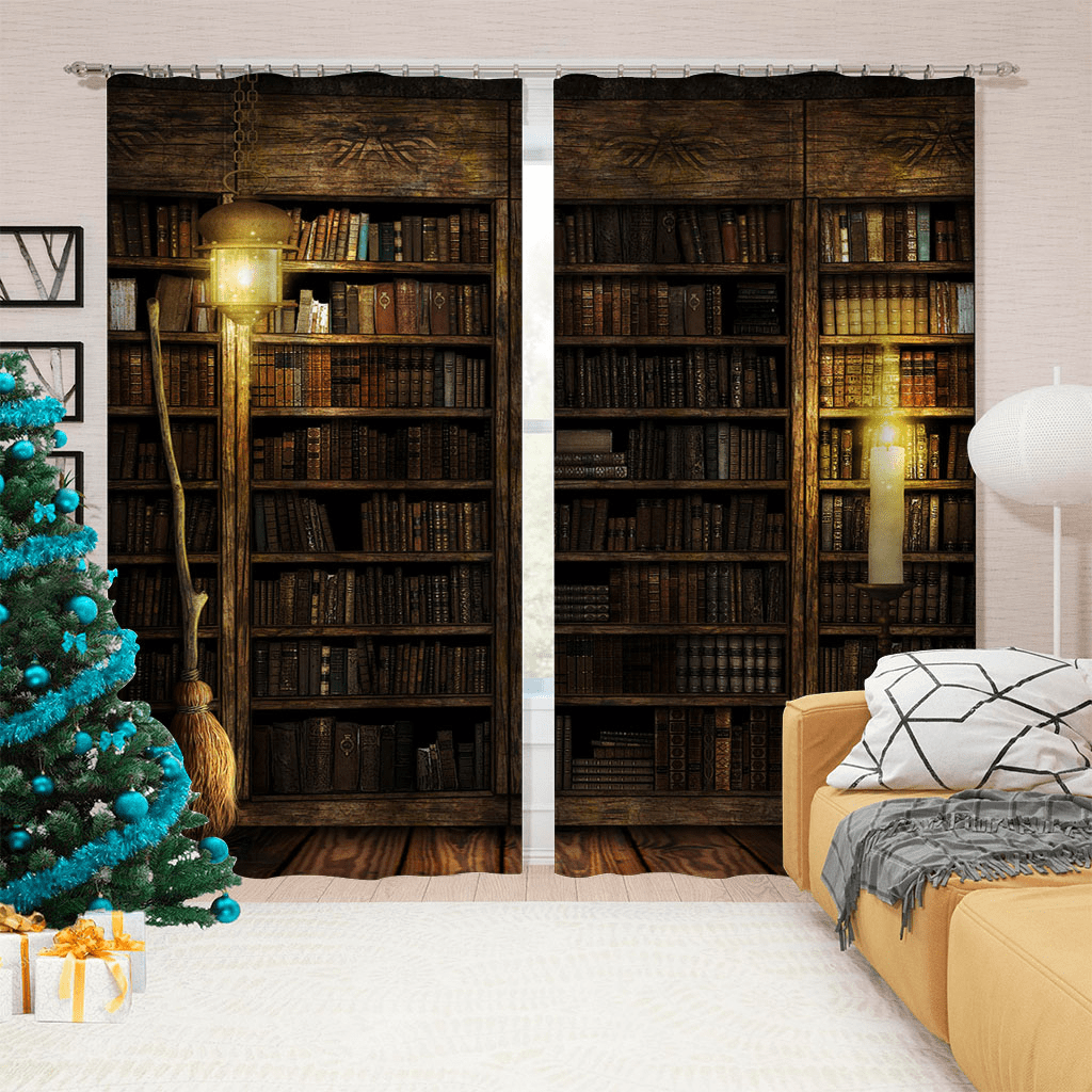 Vintage Bookshelf Library Book Curtains for Bedroom Living Room Drapes ...