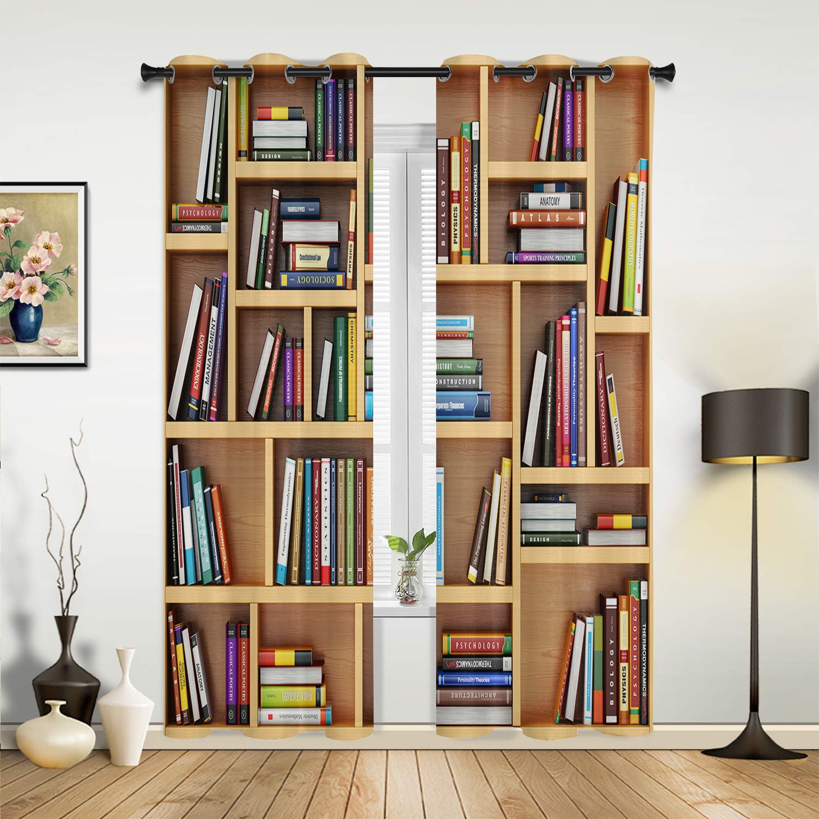 Vintage Bookshelf Library Book Curtains for Bedroom Living Room Drapes ...