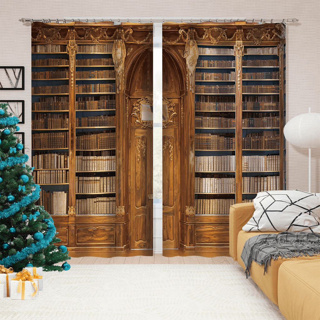 Vintage Bookshelf Library Book Curtains for Bedroom Living Room Drapes ...