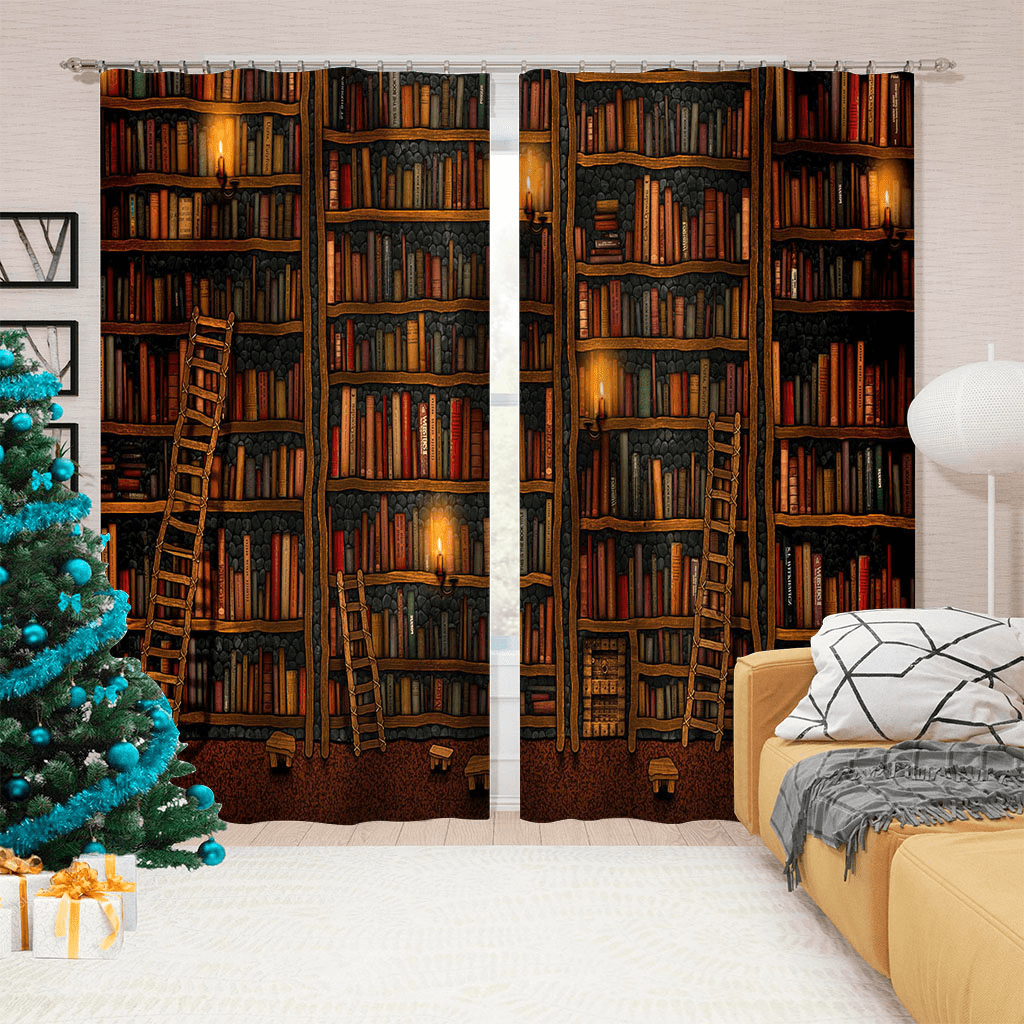 Vintage Bookshelf Library Book Curtains for Bedroom Living Room Drapes ...
