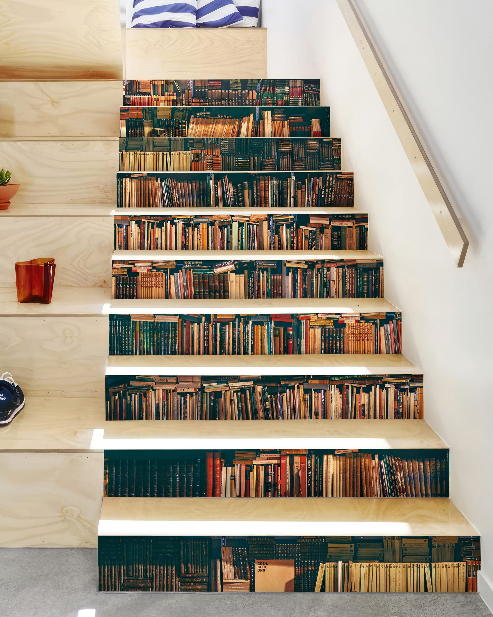 Vintage Bookshelf Stair Stickers Retro Library Staircase Riser Decals ...