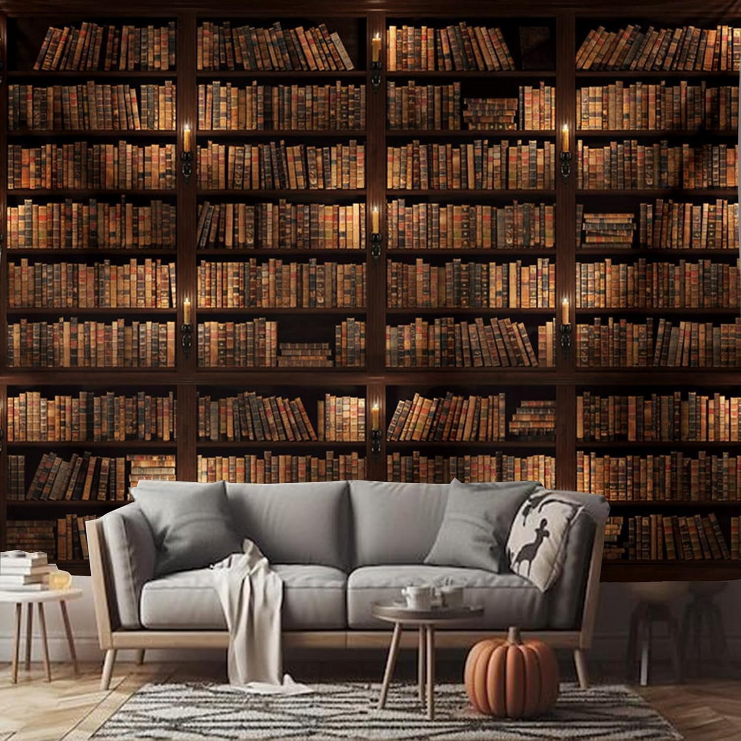 Vintage Bookshelf Tapestry Gothic Bookcase Tapestries Library Study ...