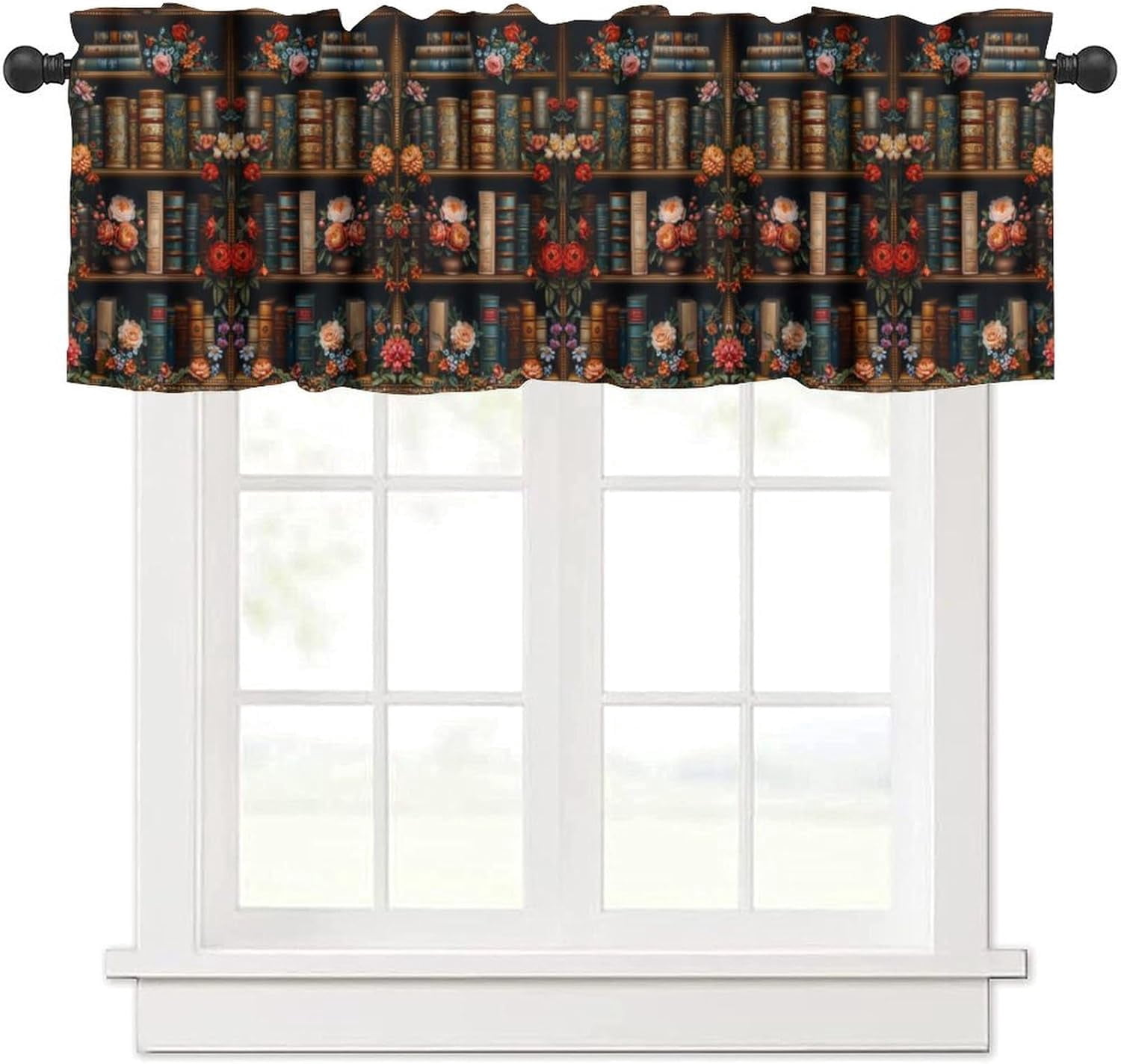 Vintage Bookshelf Valances for Dining Room,Modern Art Floral Rose Mid ...