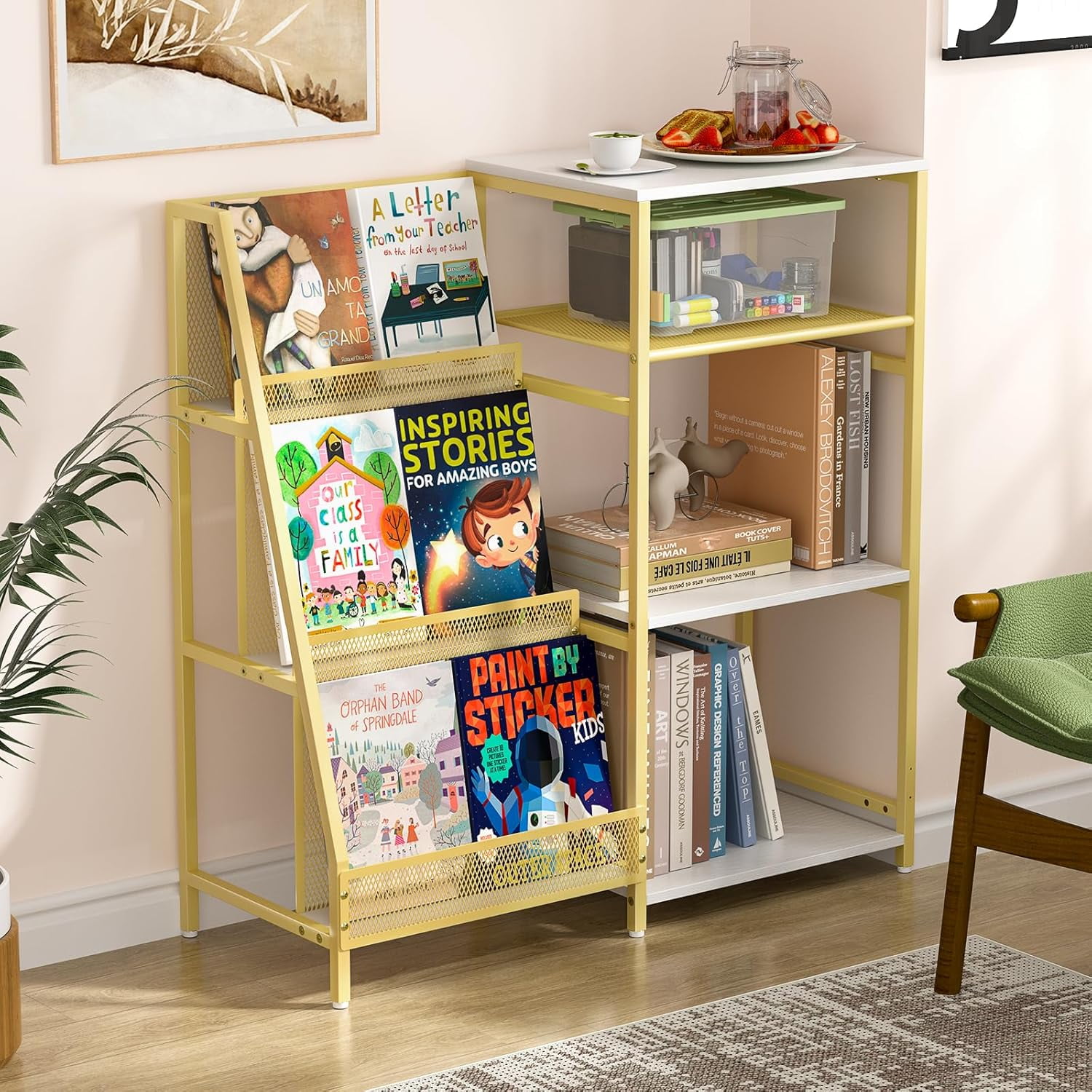 Vintage Bookshelf, Wooden Kids Bookshelf with 3-Tier Ladder Book ...