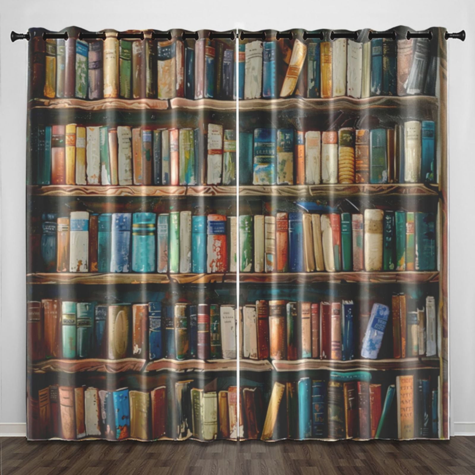 Vintage Bookshelf World Famous Books Library (1) Curtains 2 Panels Set ...