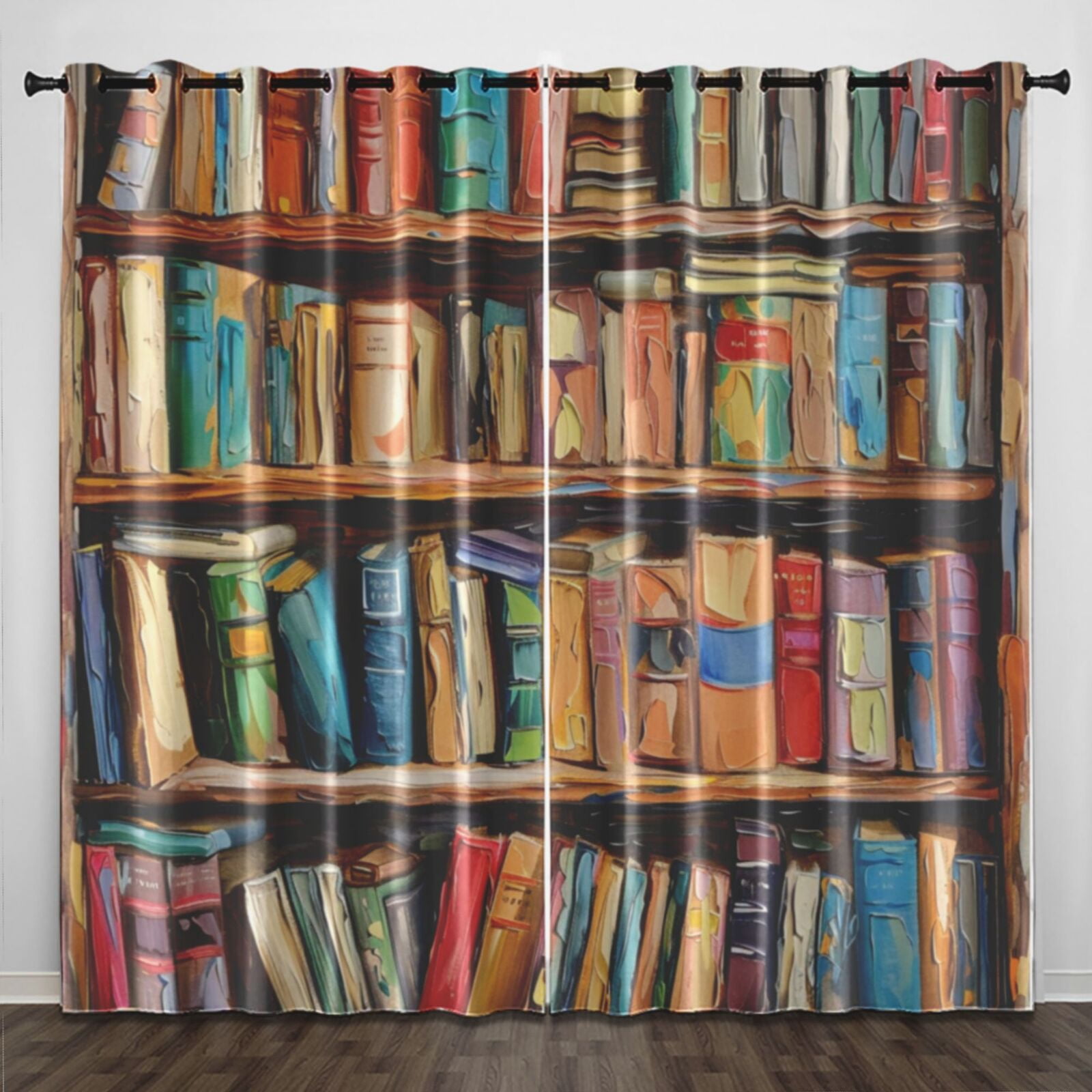 Vintage Bookshelf World Famous Books Library (11) Curtains 2 Panels Set ...