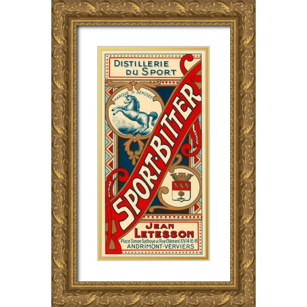 Vintage Booze Labels 11x18 Gold Ornate Wood Framed with Double Matting ...