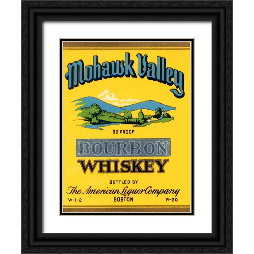Vintage Booze Labels 12x14 Black Ornate Wood Framed with Double Matting ...