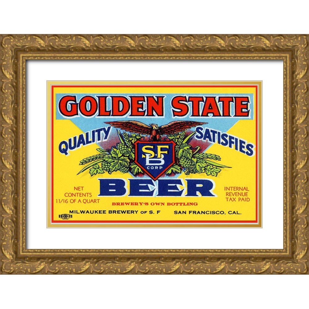 Vintage Booze Labels 14x11 Gold Ornate Wood Framed with Double Matting ...