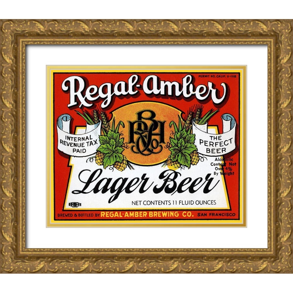 Vintage Booze Labels 32x26 Gold Ornate Wood Framed with Double Matting ...
