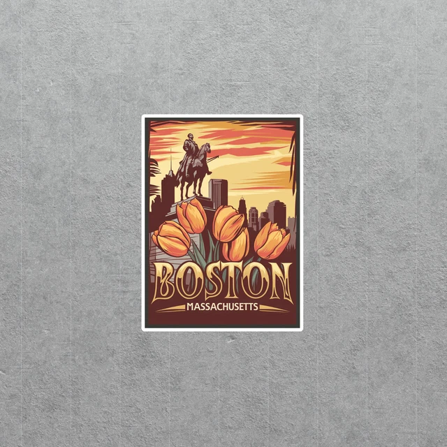 Vintage Boston Massachusetts Travel Sticker With Tulips And Statuephone ...