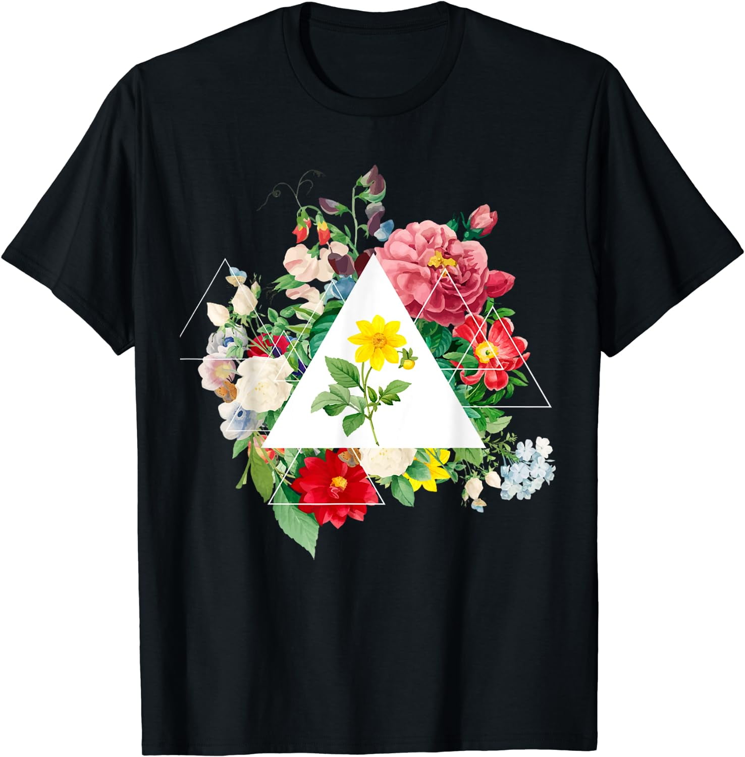 Vintage Botanical Beautiful Floral Flower Power T-Shirt Black X-Large ...
