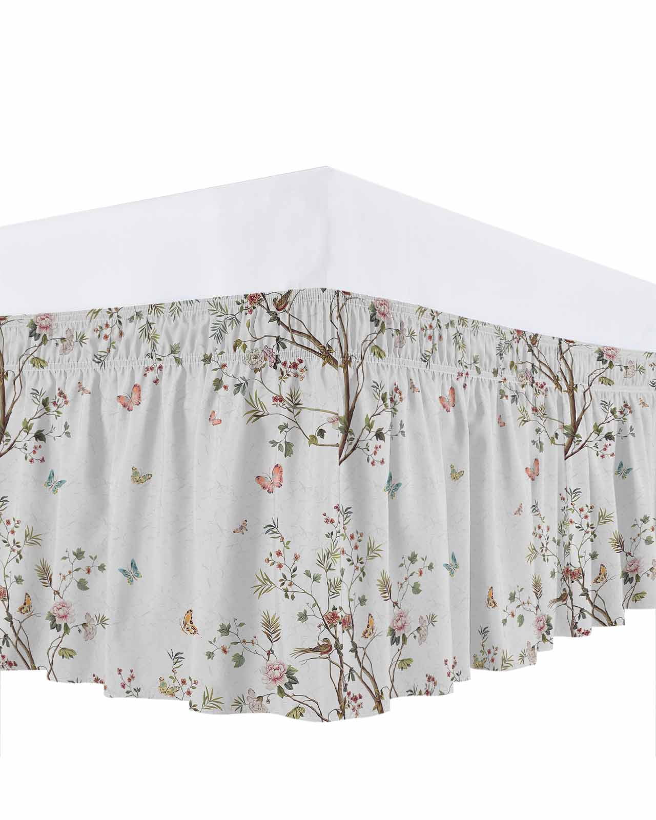 Vintage Botanical Bed Skirt Cal King Size, Spring Floral Botterfly ...