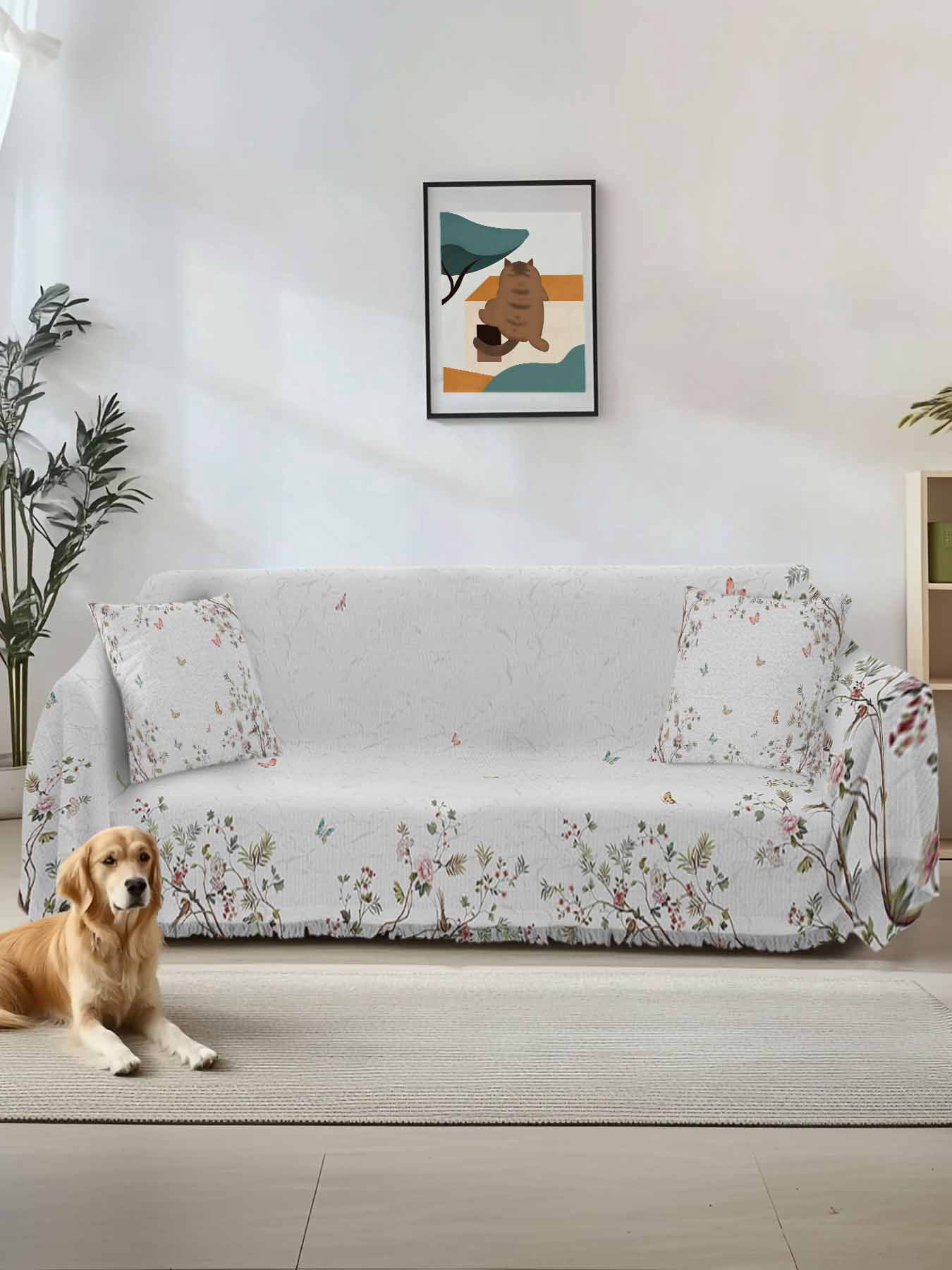 Vintage Botanical Couch Cover for 2 Cushion Sofa, Spring Floral ...