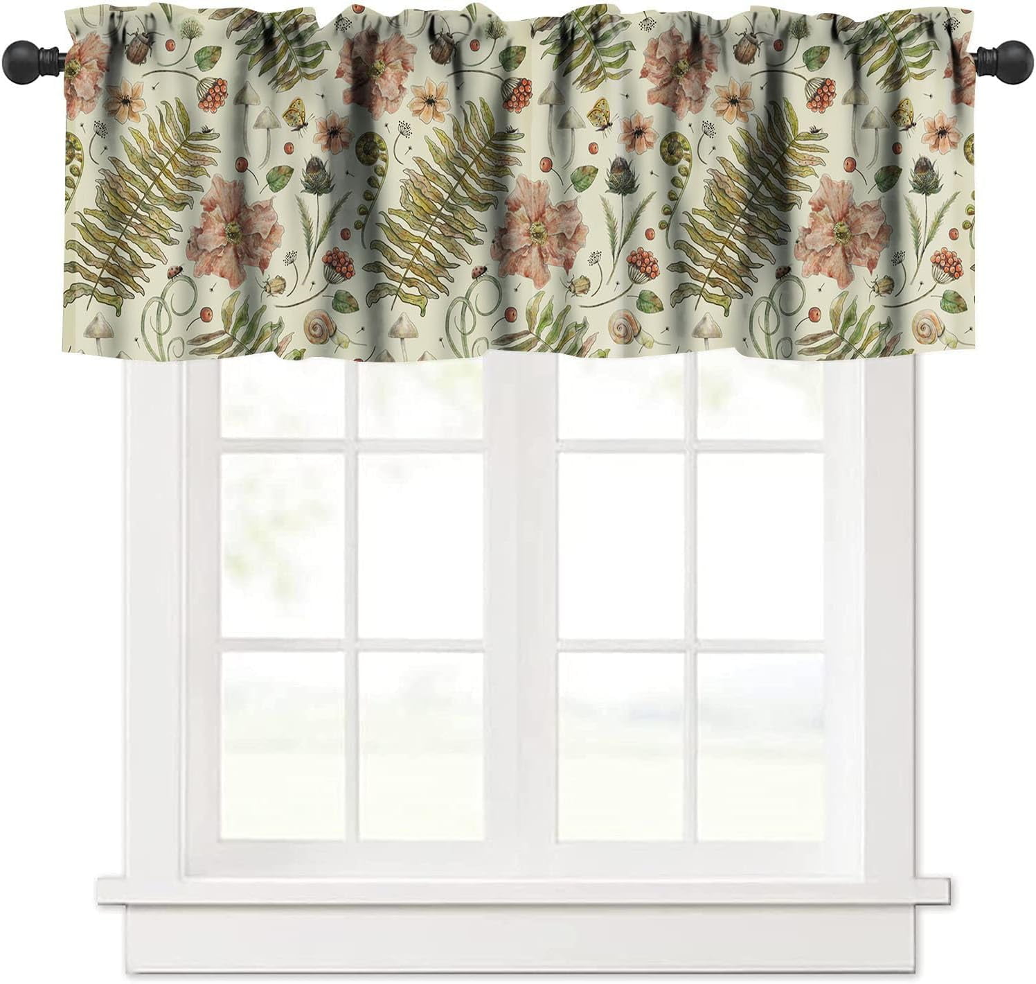 Vintage Botanical Kitchen Valance,Forest Theme Butterfly Beetles Herbs ...