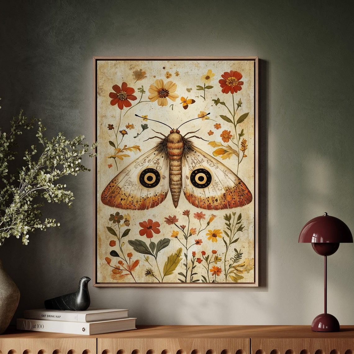 Vintage Botanical Moth Art Print – Rustic Nature Wall Decor ...