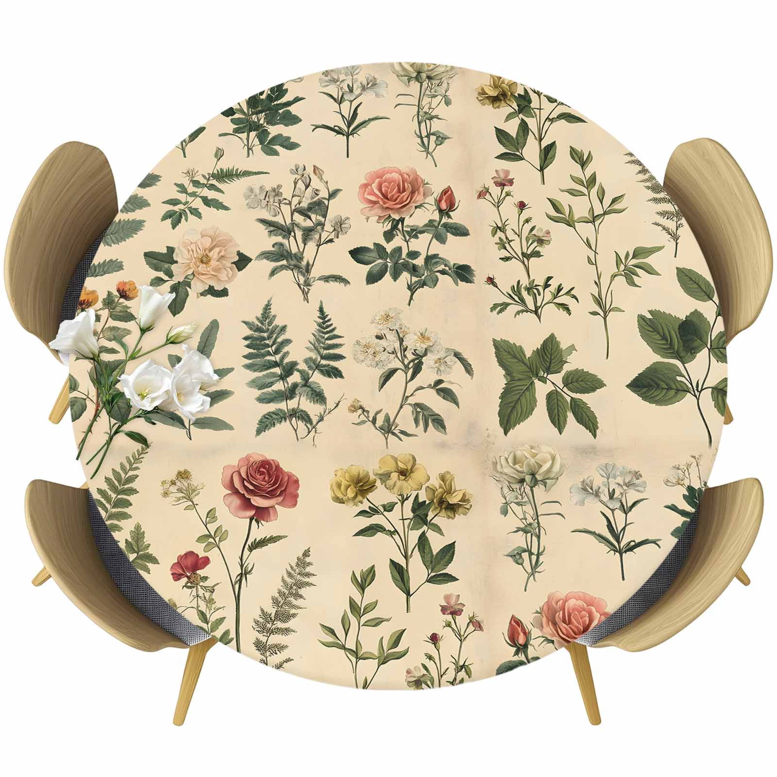 Vintage Botanical Round Tablecloth 36-44 Inch Round Fitted Table Cloth ...