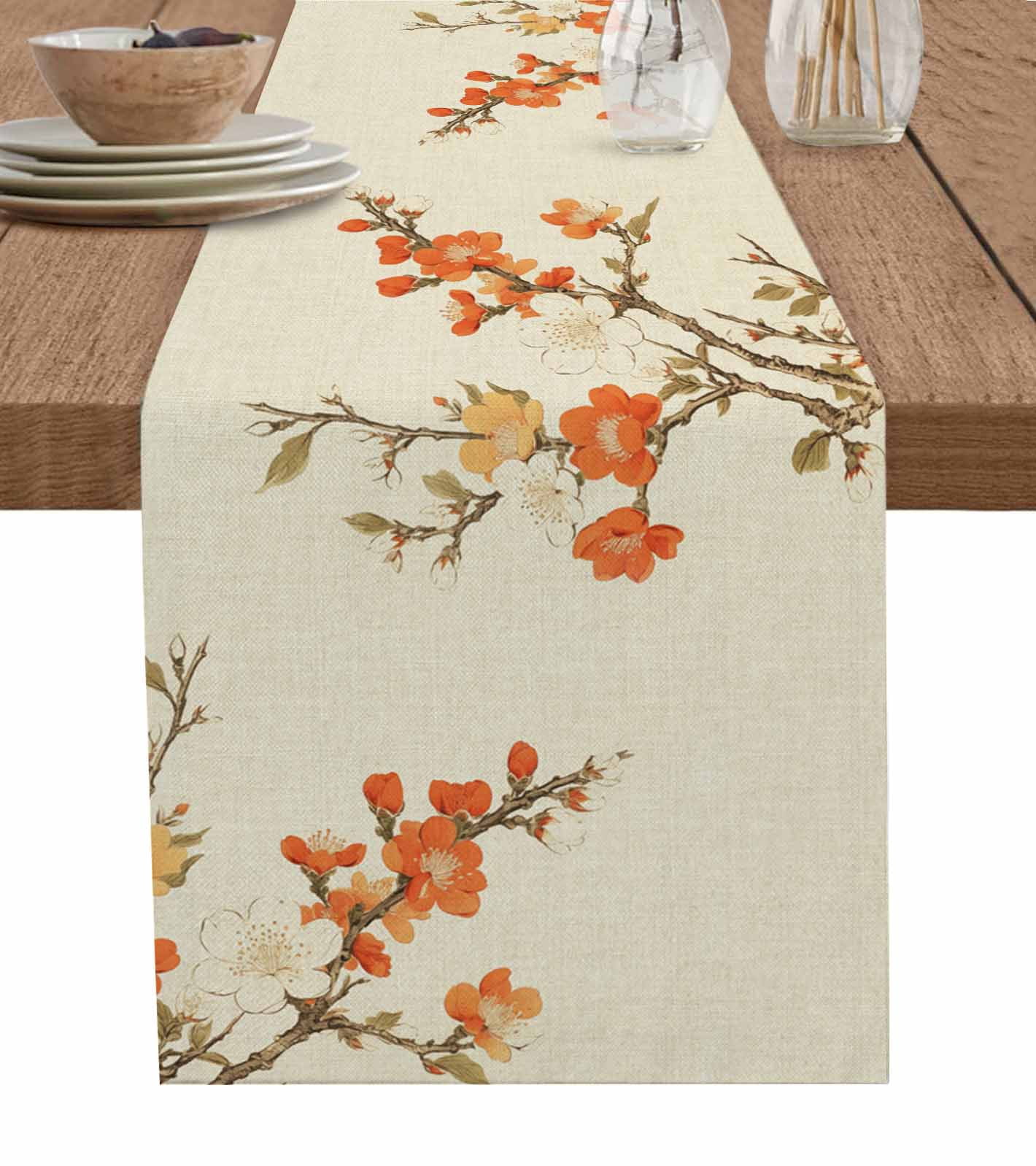 Vintage Botanical Table Runner Red Spring Floral Botanical Farmhouse ...