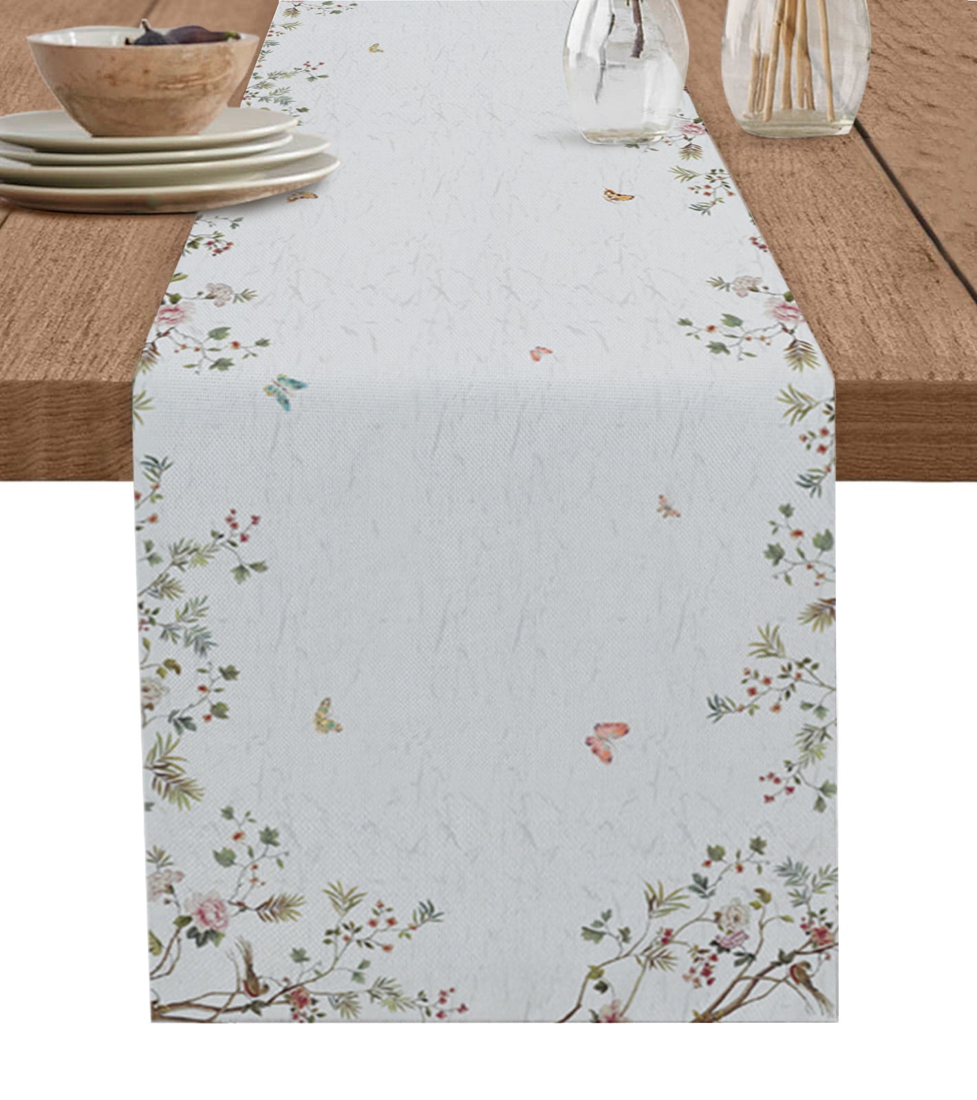 Vintage Botanical Table Runner Spring Floral Botterfly Summer Flower ...