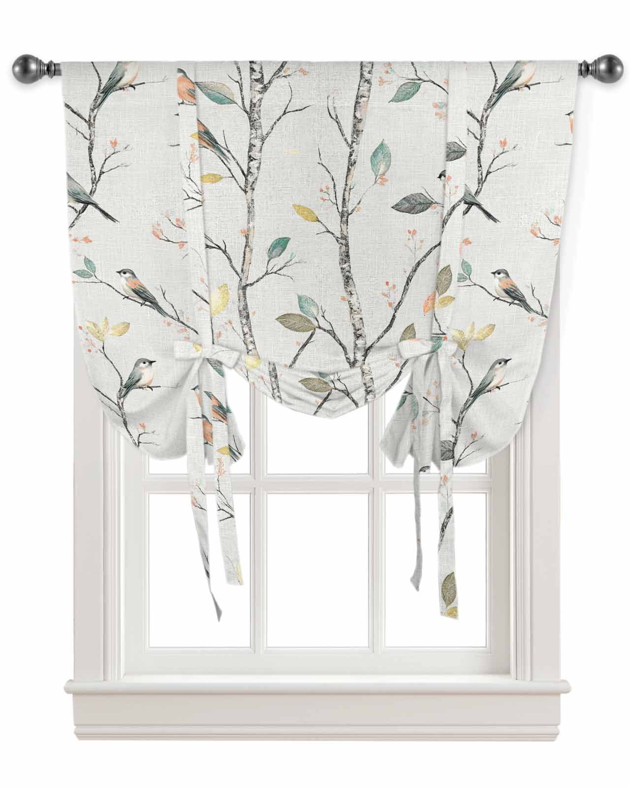 Vintage Botanical Tie Up Curtains for Window, Birds Branch Watercolor Leaf Thermal Insulted ...