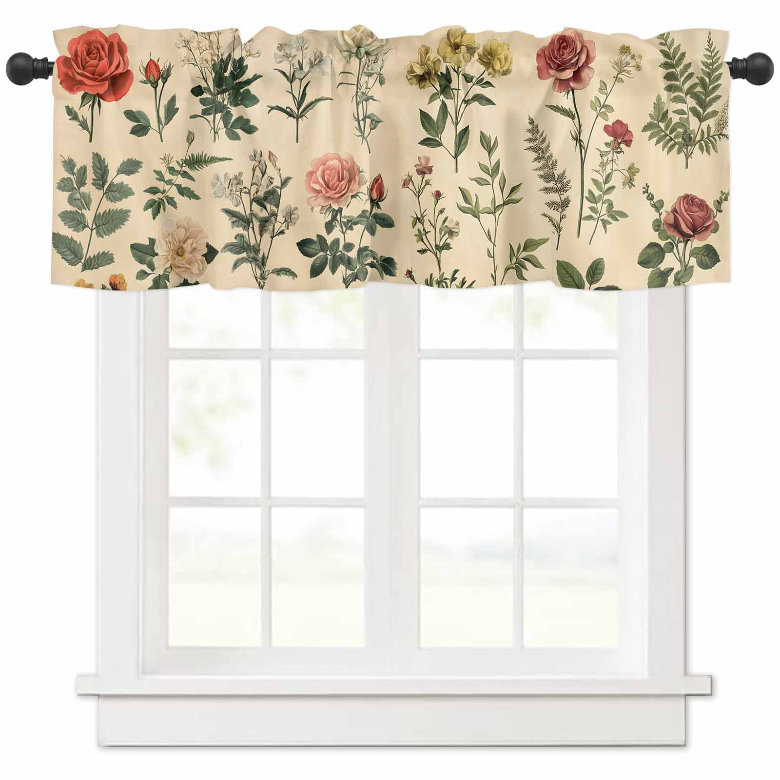 Vintage Botanical Valances for Windows Farmhouse Kitchen Curtains ...