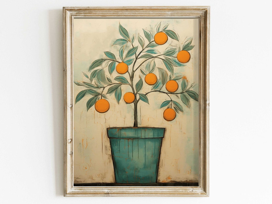 Vintage Botanical Wall Art, Orange Tree Print, Fruit Tree Art, >Mediterranean Decor, Rustic ...