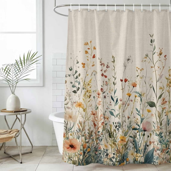Vintage Botanical Waterproof Fabric Shower Curtain,Spring Floral Summer ...