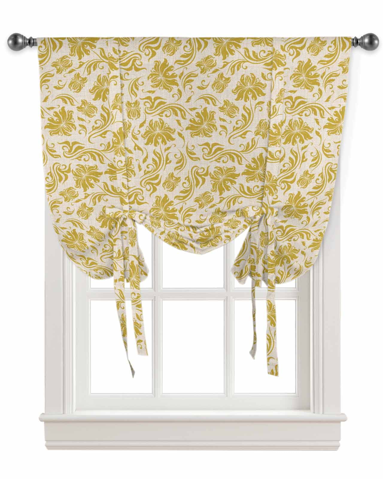 Vintage Botanical Yellow Tie Up Curtains for Kitchen Bathroom Bedroom ...