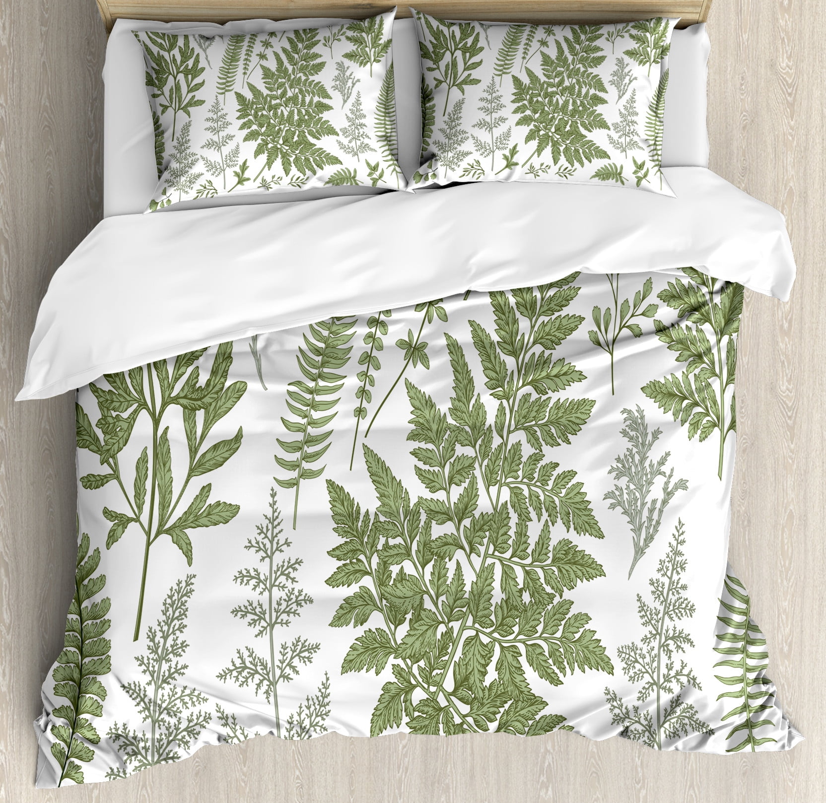 Vintage Botany Duvet Cover Set, Delicate Exotic Botany of Various Fern ...