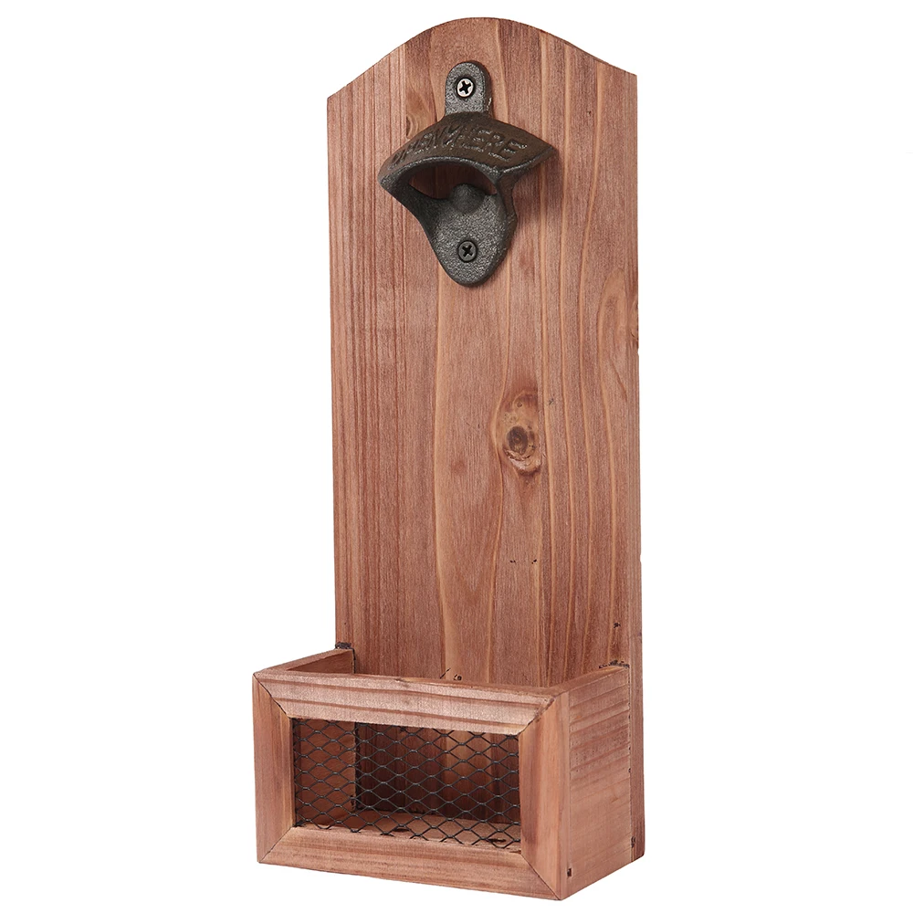 Vintage Bottle Opener Wooden Wall Mounted Beer Bottle Opener with Cap ...