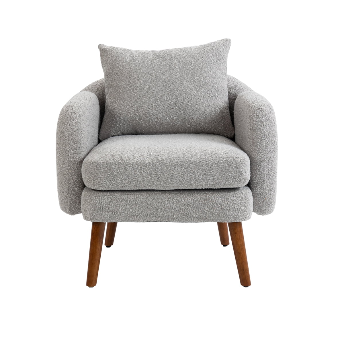 Vintage Boucle Upholstered Accent Armchair with Pillow, Modern Comfy ...