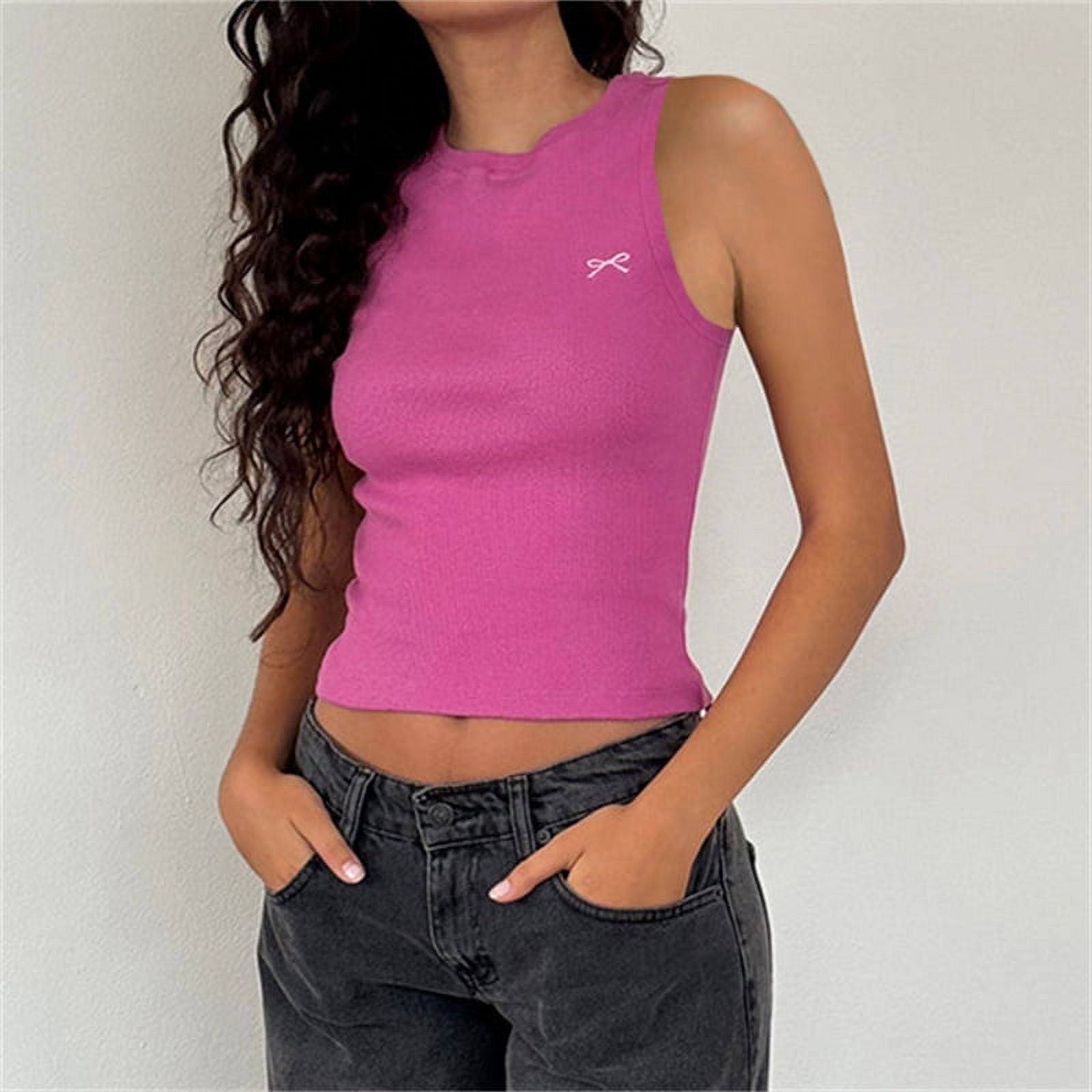 Vintage Bow Embroidery Tank Top Preppy Sleeveless Slim Fit Y2K ...