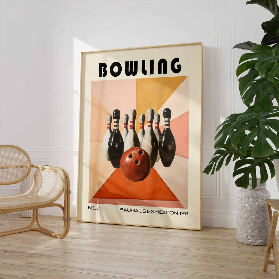 Vintage Bowling Print Mid Century Sport Wall Art Bauhaus Poster Game ...