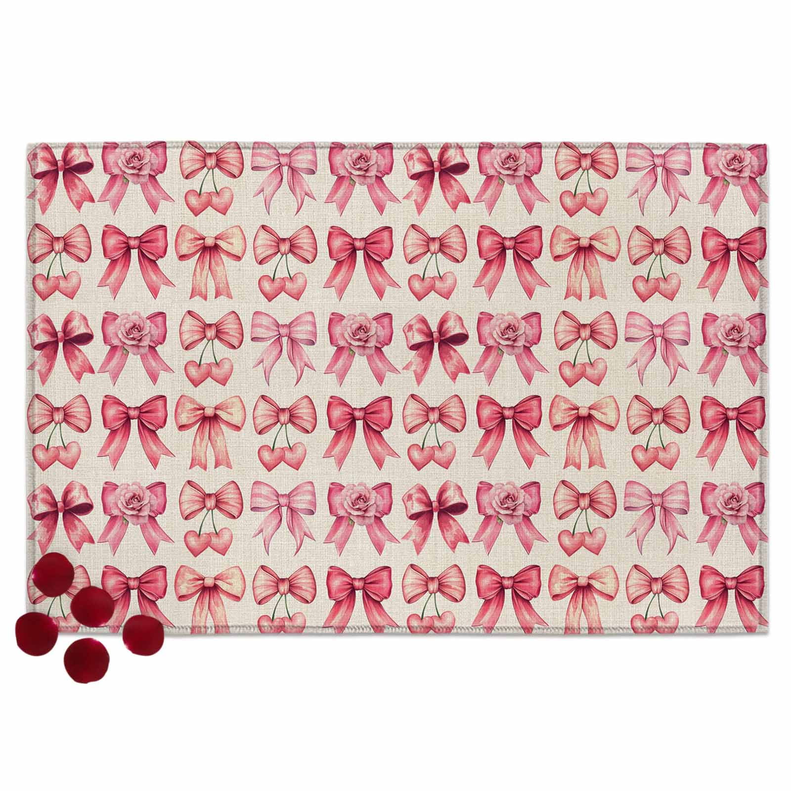 Vintage Bows Door Mat Pink Bow Rose Bow Linen Texture Non Slip ...