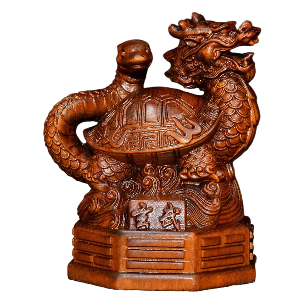 Vintage Boxwood Carving Wooden Sculpture Turtle Snake Chinese Feng Shui ...