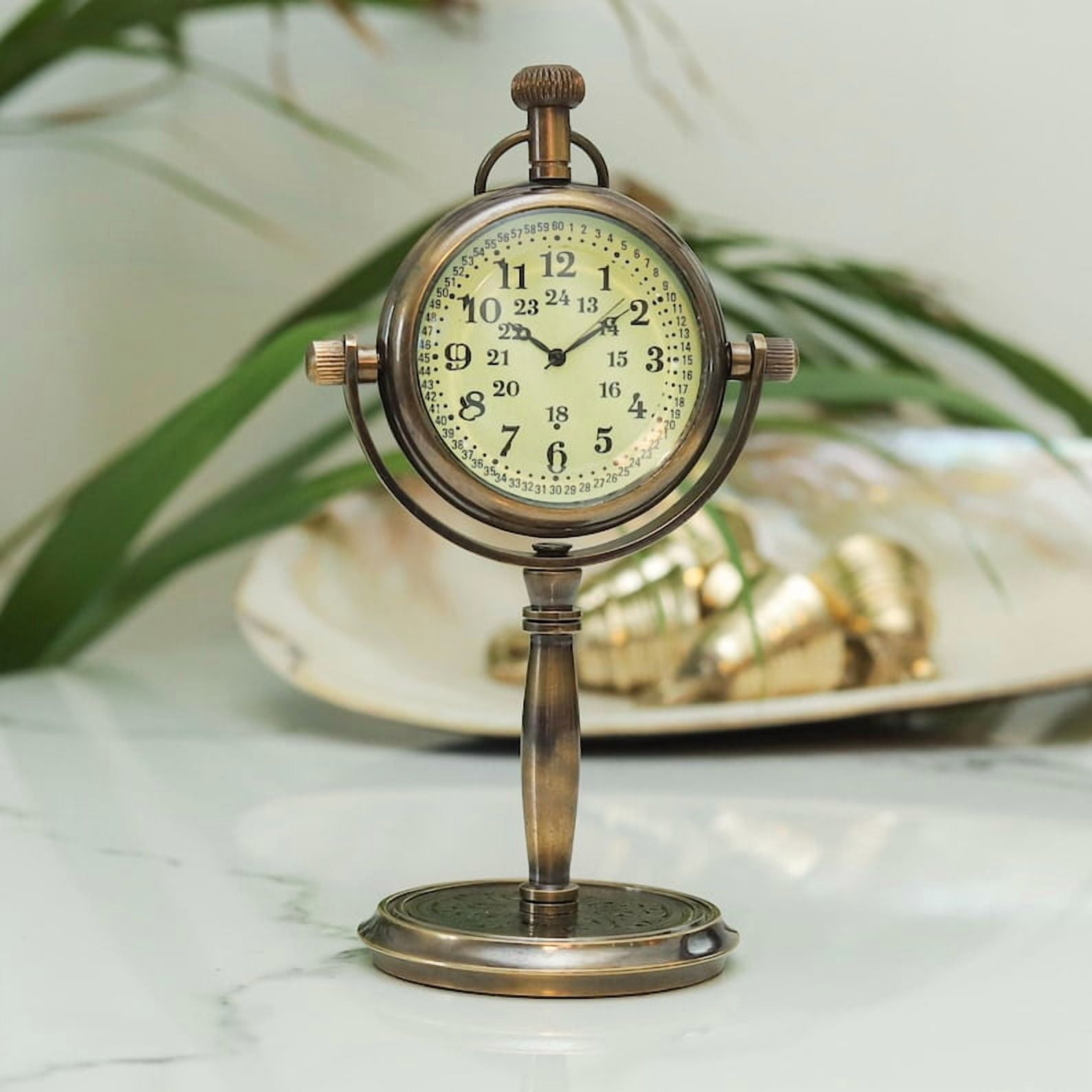 Vintage Brass Desk Clock with Engraved Quote – Rotating Table Clock ...