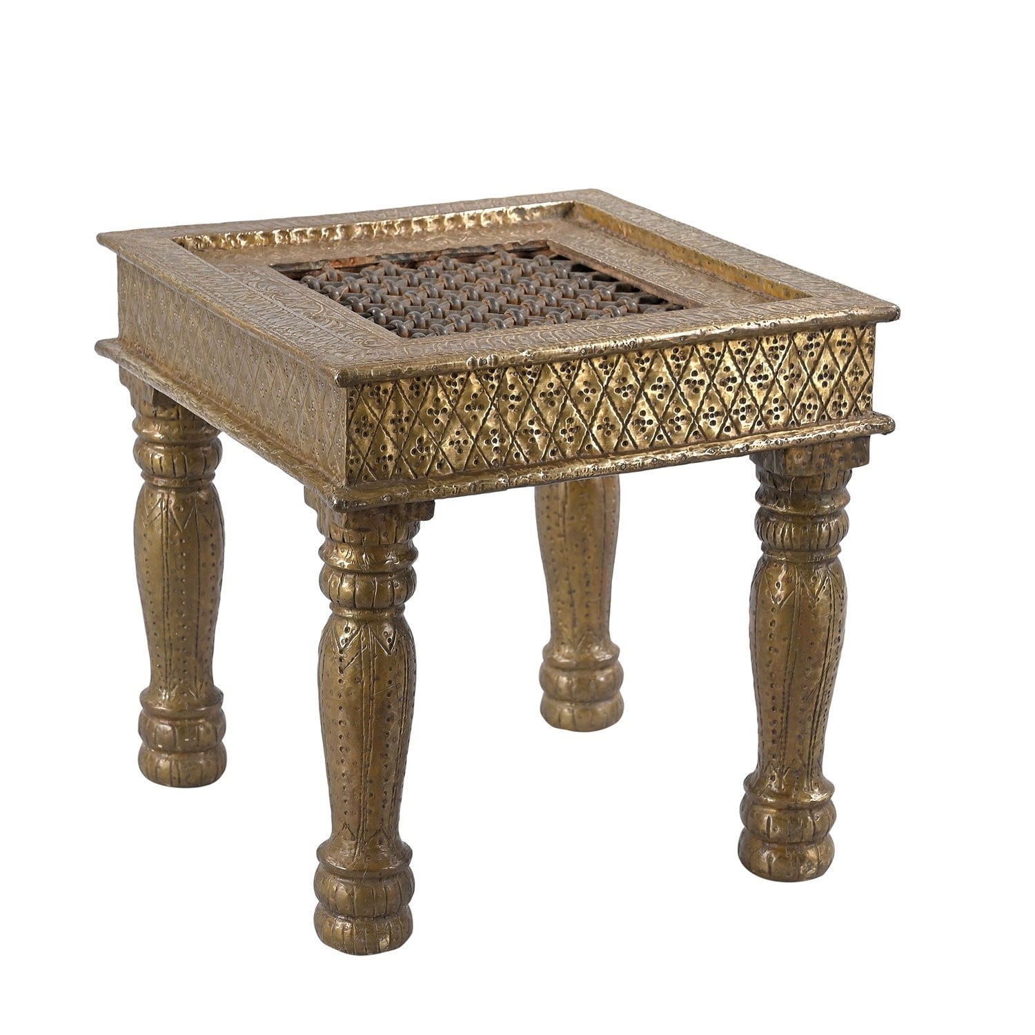 Vintage Brass Foil Cladded Solid Wood 17" Square End Table | Ornate ...