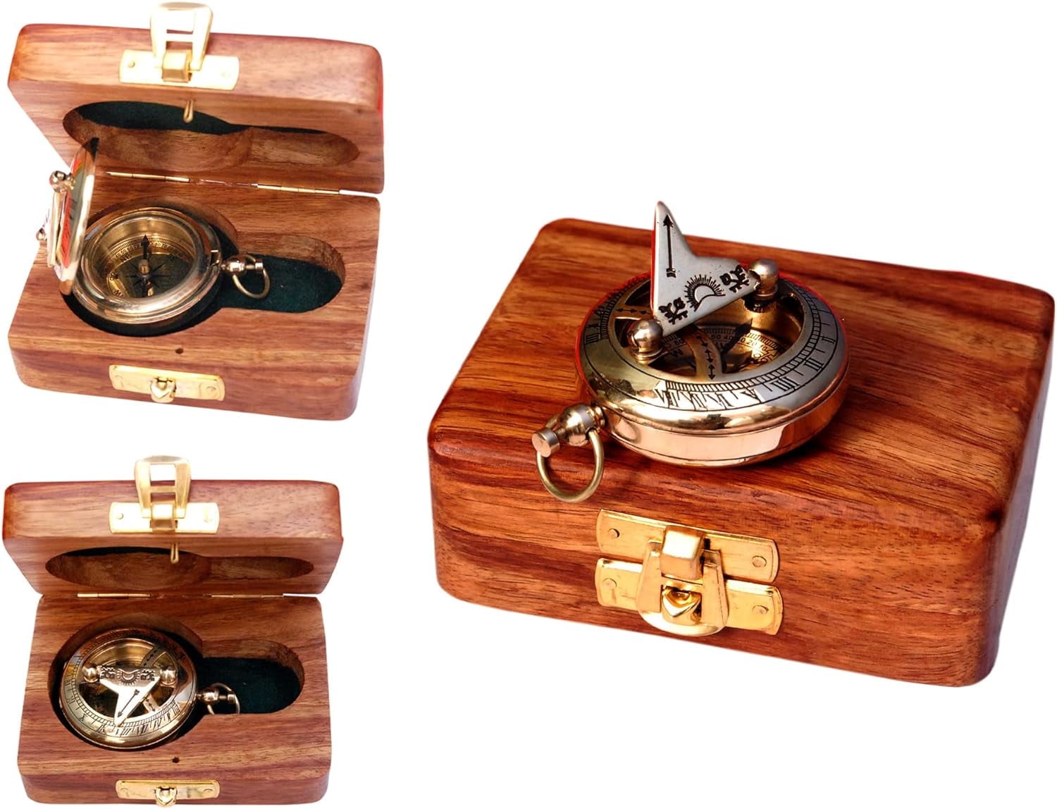 Vintage Brass Sundial Compass with Leather Case - Antique Brass ...