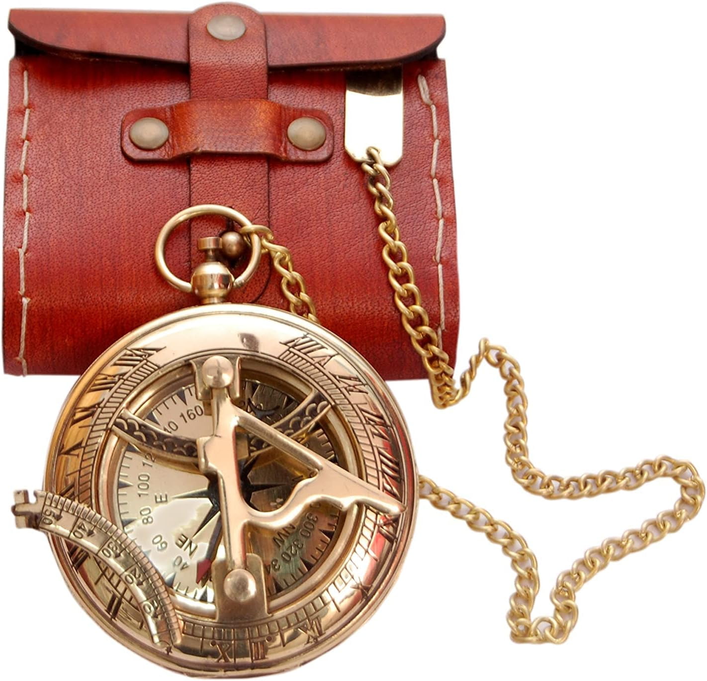 Vintage Brass Sundial Compass with Leather Case - Antique Brass ...
