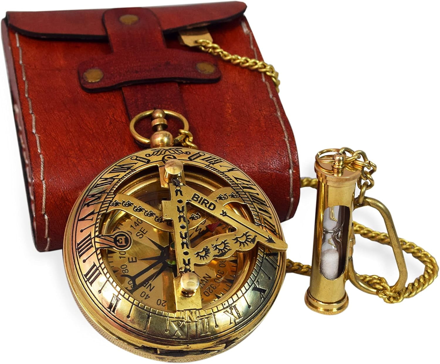 Vintage Brass Sundial Compass with Leather Case - Antique Brass ...