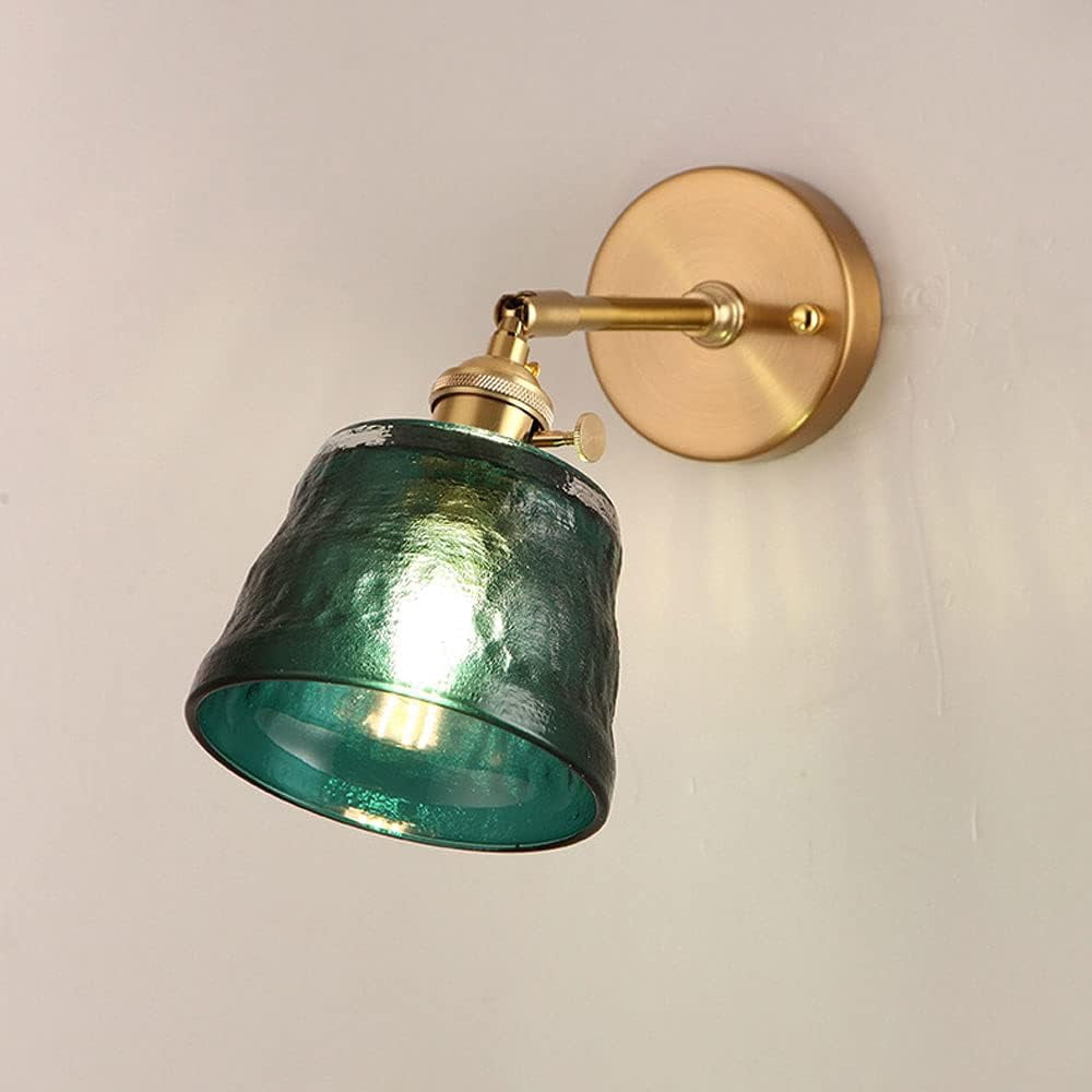 Vintage Brass Wall Light Rustic Hammered Glass Shade Hardwired Sconce ...